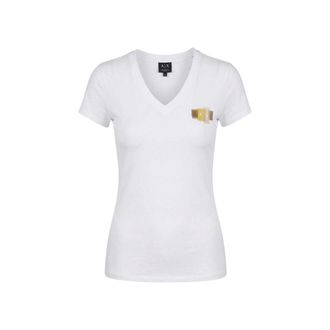 A|X Armani Exchange Gold Logo Cotton T-Shirt - White