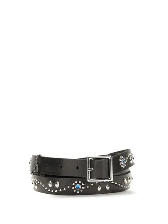 HTC Studded Calf Leather Belt - Black