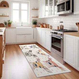 Generic Tapis de Couloir Aquarelle Pois Animaux Cerf - Abricot Lavable Tapis de Couloir pour Interieur Chambre &agrave; Coucher Buanderie, 60 x 180 cm Long Doux Anti