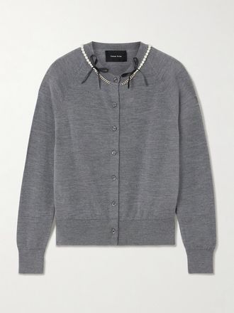 Simone Rocha Cardigan En Laine Mérinos Et Soie Mélangées À Ornements - Gris