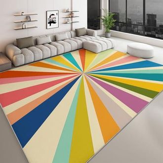 Generic Tapis Lavable &agrave; Poils Courts, Tapis Antid&eacute;rapant Doux R&eacute;tro &Eacute;l&eacute;gant Futuriste Vibrant pour Salon Salle &agrave; Manger Chambre &agrave; Coucher et Bureau - D&eacute;corati