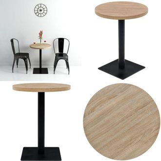 vidaXL Bistrotisch mdf und Stahl Rund 60 x 75 cm Eichenoptik - Esstisch - Bistrotisch - Runder Tisch - Holzoptik - Eichenoptik - Home & Living