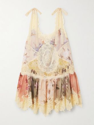 Zimmermann Mini-robe En Gaze De Coton À Imprimé Fleuri Et À Finitions En Dentelle Cascadian - Multicolore