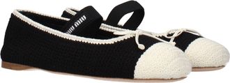 Miu Miu Logo-Detail Fabric Ballet Flat - Black