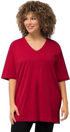 Ulla Popken Femme Grandes Tailles T-Shirt, Basic, Relaxed, col V, Manches mi-Hauteur Pavot 42+ 515283575-42+