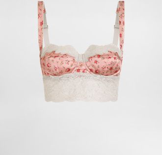Dolce & Gabbana Small Rose-print Satin And Lace Balconette - Frau Unterw&auml;sche Multicolor 4b