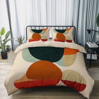 Generic Abstrakt Retro Geometrie Farbblock Bettw&auml;sche Kinderbettw&auml;sche-Set - Aprikose Wendebettw&auml;sche 220 x 240 cm Weiche Mikrofaser Bettbezug f&uuml;r Jugendliche