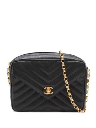 Chanel sac porté épaule à matelassage chevrons (1993-1994) - Noir