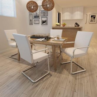 vidaXL Vidaxl - Lot de 4 Chaises cantilever Scandinave - Chaises de salle &agrave; manger blanc similicuir