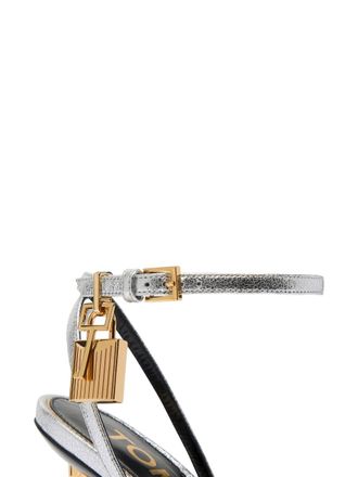 Tom Ford Metallic Leather Padlock Heel Sandal - silver