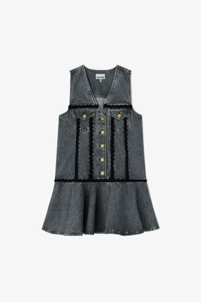 Ganni grau Kleid aus Rigid Denim Bio-Baumwolle - Gr&ouml;&szlig;e 34