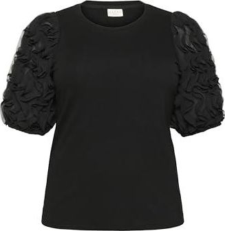 Kaffe Curve Plus Size Womens Blouse Round Neck Jersey Regular Fit Short Sleeves T-Shirt, Black Deep, S Grande Taille