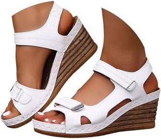 Generic Sandales compens&eacute;es orthop&eacute;diques pour femme 2025 - Sandales d&eacute;t&eacute; habill&eacute;es en li&egrave;ge - Bout ouvert - Sangle de cheville - Style boh&egrave;me - Confortables 