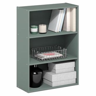 Furinno PASIR Bücherregal, 3-stufiges Bücherregal, Bookcase, 9.7 x 23.7 x 31.5, für Wohnzimmer, Schlafzimmer, Homeoffice, Salbeigrün