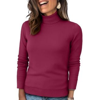 Generic Pull Femme Hiver Chaud col Montant Mode Ample Sweatshirts Couleur Unie Pull Femme Chic et El&eacute;gant D&eacute;contract&eacute; Manche Longue Jumper Tops Vin Rouge