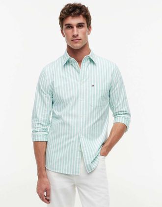 Tommy Hilfiger Gestreiftes Regular-Fit-Oxford-Hemd in Hellgr&uuml;n