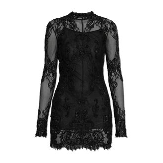 Blumarine Robe en dentelle avec sequins scintillants - Femme - Robes - Noir - Taille: 34 FR