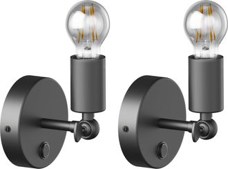 LEDs Com 2 Stück Vintage Wand-Leuchte FETRO Schalter, schwarz, schwenkbar + LED Lampe 370lm, extra-warmweiß