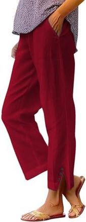 Generic Pantalon Femme Large L&eacute;ger Fluide en Lin pour Pantalon Droit pour Femme &Eacute;lastique Long Cordon De Serrage en Lin Taille Haute Coton D&eacute;contract&eacute; Jogging