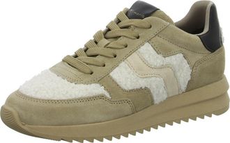 Tamaris Damen Sneaker Materialmix aus Leder und Textil Comfort-Lining; Taupe Comb, EU 37