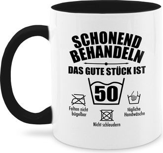 Shirtracer Tasse Tassen 325ml - Schonend behandeln das gute Stück ist fünfzig I 50 I 50. Geburtstag I Fünfzigster - 325 ml - Schwarz - mit sprüchen zum geschenk 