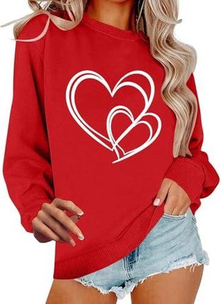Generic Sweat-shirt rouge &agrave; manches longues et col rond pour femme - Imprim&eacute; coeur - Haut &agrave; manches longues - Haut de sport - Chemises dentra&icirc;nement, Rouge, 3