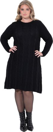 Miamoda Damen gro&szlig;e Gr&ouml;&szlig;en &Uuml;bergr&ouml;&szlig;en Plus Size Strickkleid, A-Linie, Zopfmuster, Langarm schwarz 50+ 845856100-50+