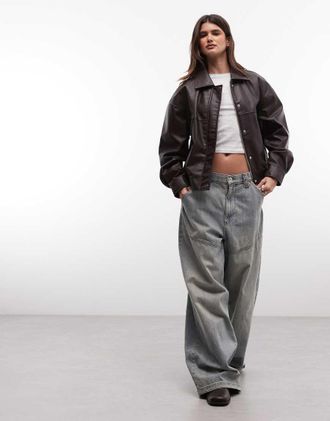 Noisy May bomber en imitation cuir couleur chocolat-Marron