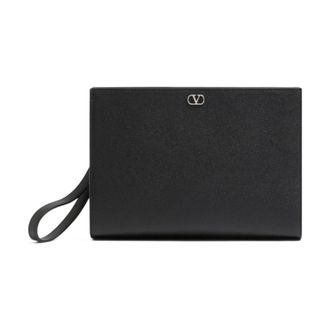 Valentino Garavani Grained Leather VLogo Clutch Bag - - Bags - Herren - Schwarzk - ONE SIZE