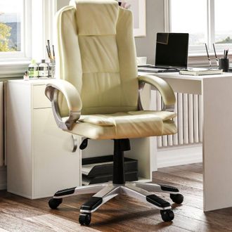 Home Discount Home Discount - Charlton Büro Stuhl Kunstleder Verstellbar Ergonomisch, Executive Computertischstuhl Drehbar, Creme