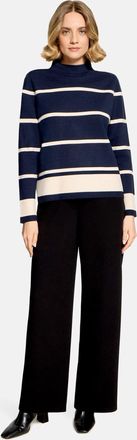 Betty Barclay Strickpullover BETTY BARCLAY Damen mit Stehkragen, Damen, Gr. 36, blau (patch dunkelblau, beige), Strick, Obermaterial: 55% Viskose, 30% Polyester, 15
