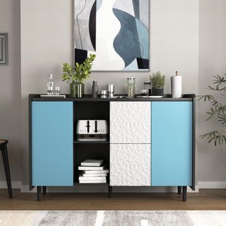 Generic Sideboard Buffet Schrank mit Schubladen und offenen Ablagefächern, Aufbewahrungsschrank mit einzigartigem Paneel-Design, vielseitiges Möbel für Küche,