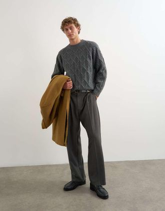Topman pull en maille torsad&eacute;e coupe relaxed en anthracite-Multi