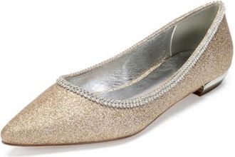 Generic Chaussures Plates Mari&eacute;e Femme Chaussures De Mariage Plates Bout Pointu Ballerines Et&eacute; Plate Mariage Soir&eacute;e Chaussures Femmes 1.8Cm,Champagne,36 EU