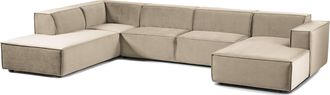 Studio Copenhagen home24 Wohnlandschaft Beige/Beige Samt Shyla 369 x 70 x 234cm Longchair davorstehend rechts / Ottomane links Glamour