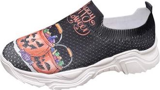 Generic Chaussures À propos de Casual Imprimé à Thème Halloween Tissu de Mode Femmes Chaussures à lacets Élégant Noir, Noir, 37 EU