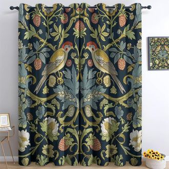 Generic William Morris Blumen V&ouml;gel Blickdichte Vorh&auml;nge H260 X B140 cm (2Er Pack) Bunt Thermo-Isolierung & Verdunkelnd, Uv-Blocker, W&auml;rmeschutz,Maschinenwasc