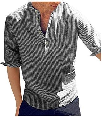 Generic Polo ray&eacute; &agrave; manches courtes pour homme, chemise &agrave; coupe r&eacute;guli&egrave;re &agrave; bouton 1/4, chemise extensible et confortable, chemise d&eacute;contract&eacute;e, l&eacute;g&egrave;re et dou