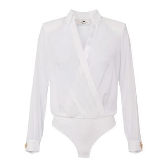 Elisabetta Franchi Georgette Bluse mit Drapierung vorne - - Tops - Damen - Wei&szlig; - XS