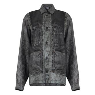 Diesel Hemd mit Denim-Eins&auml;tzen - - Shirts - Herren - Grau - L