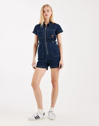 Santa Cruz Line Up - Kurzer Utility-Playsuit aus dunklem Denim-Marineblau