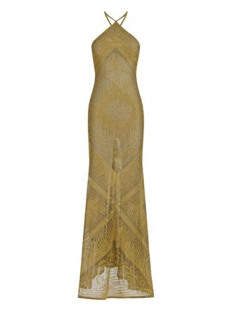 Roberto Cavalli robe longue &agrave; motif en jacquard - Or