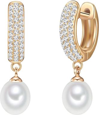 Valero Pearls Ohrringe - Sterling Silber Creolen Zirkonia S&uuml;&szlig;wasser-Zuchtpe - Gr. unisize - in Gold - f&uuml;r Damen