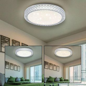 ETC Shop Etc-shop - led Deckenleuchte cct Wohnzimmerleuchte Deckenlampe Wohnzimmerlampe mit Kristallen, Sternenhimmel-Effekt, Stahl, 22W 1980lm warmwei&szlig;