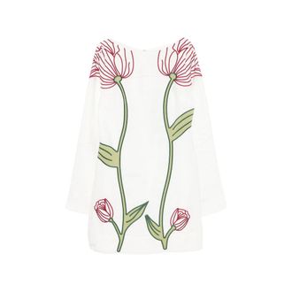 Farm Rio Embroidered Floral-patch Mini Dress
