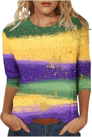 Generic Haut &agrave; manches 3/4 pour femme - Chemisier imprim&eacute; graphique - Col rond - &Eacute;l&eacute;gant et fin - D&eacute;contract&eacute; - Chemisier basique classique - Pour festival, f