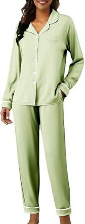 Generic Ensembles De Pyjama Femme Manches Longues Col en V Boutonn&eacute; Grande Taille Imprim&eacute; &agrave; Pois Coton Pyjama Pantalon Automne Et Hiver Respirant Doux V&ecirc;Temen