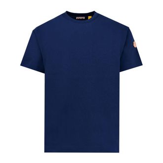 Moncler Homme, Tops, Bleu, Taille: M T-shirts et Polos Bleus avec Col Rond C&ocirc;tel&eacute;