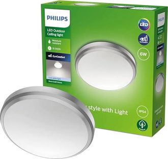 Philips my Garden LED Doris Deckenleuchte Doris, 6W, kaltwei&szlig;es Licht 4.000K, IP54 Schutzklasse, Nickel