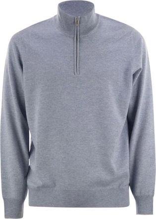 Brunello Cucinelli Homme, Pulls, Bleu, Taille: 4XL Mock Neck Quarter-Zip Sweater